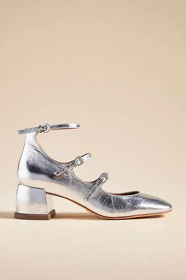 VICENZA Triple-strap Mary Jane Heels - Silver