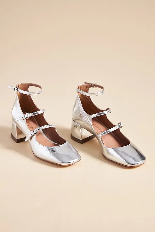 VICENZA Triple-strap Mary Jane Heels - Silver