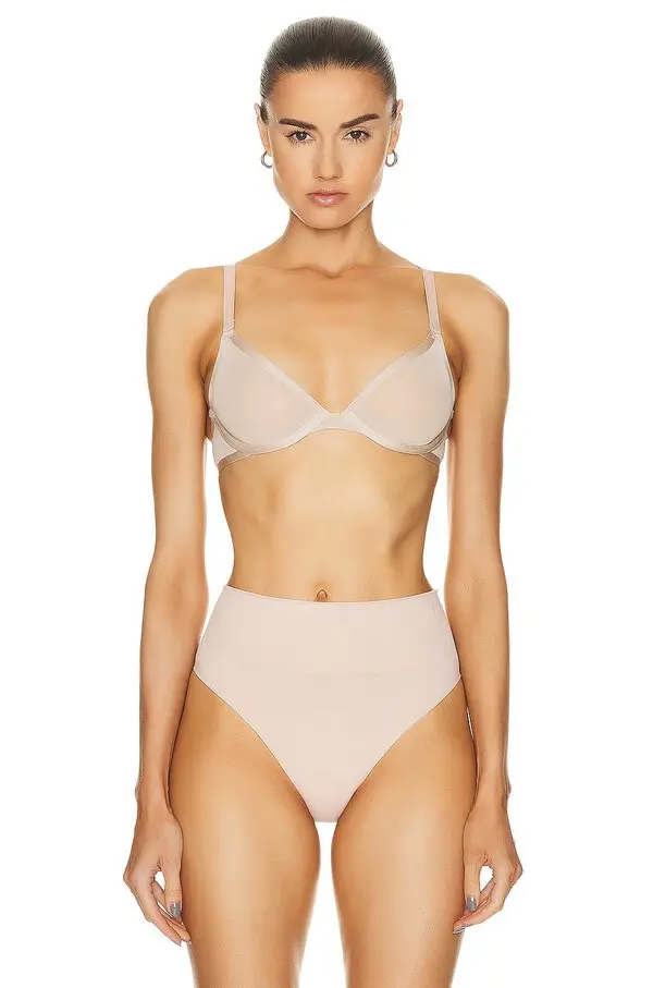 CUUP Mesh Plunge Bra In Beige - Sand