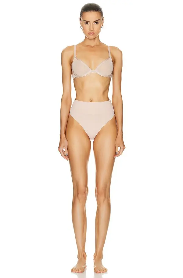 CUUP Mesh Plunge Bra In Beige - Sand
