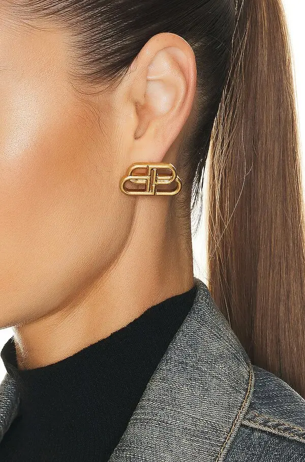 Balenciaga Bb Stud Earrings In Gold | Editorialist