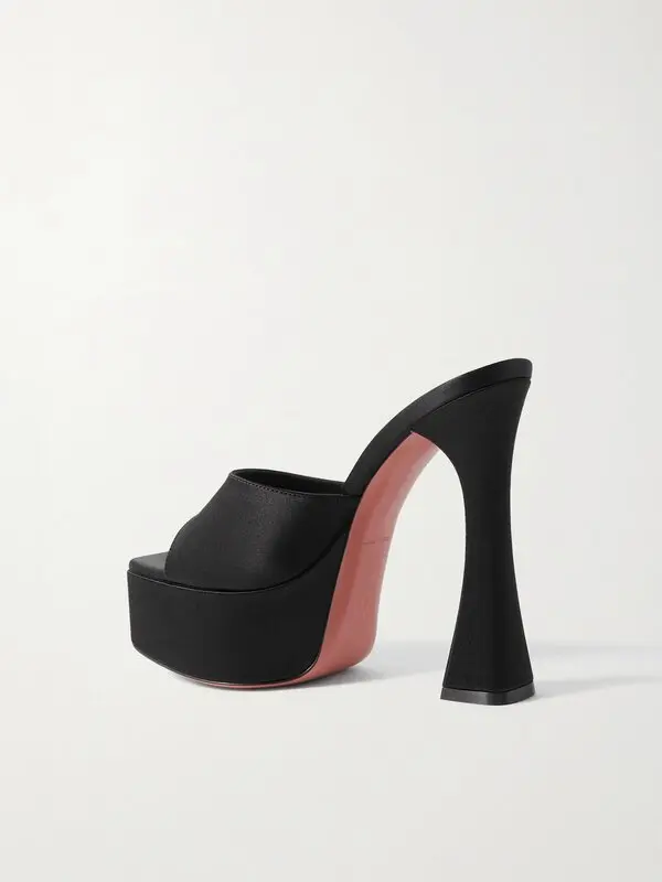 Amina Muaddi Dalida Satin Platform Mules - Black