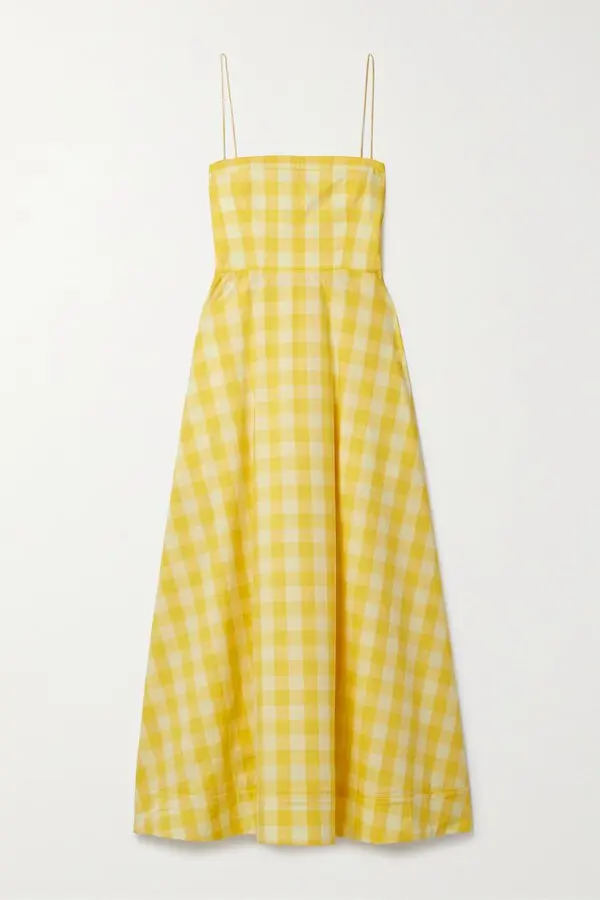 LA LIGNE Gingham Cotton-blend Poplin Midi Dress