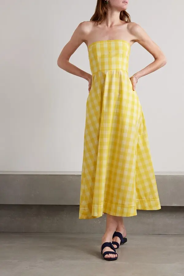 LA LIGNE Gingham Cotton-blend Poplin Midi Dress
