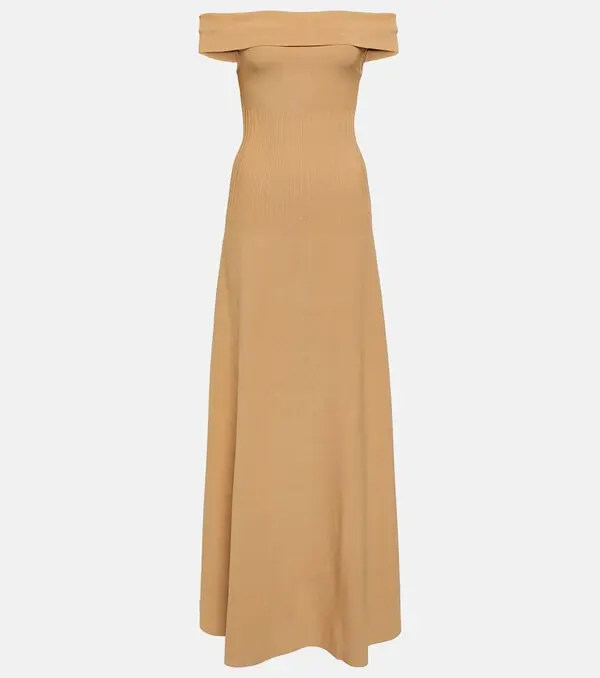 Staud Artistry Off-The-Shoulder Maxi Dress In Beige - 30% Off | Editorialist