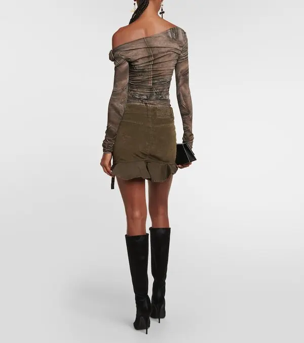 Blumarine Velvet Mini Cargo Skirt - Green