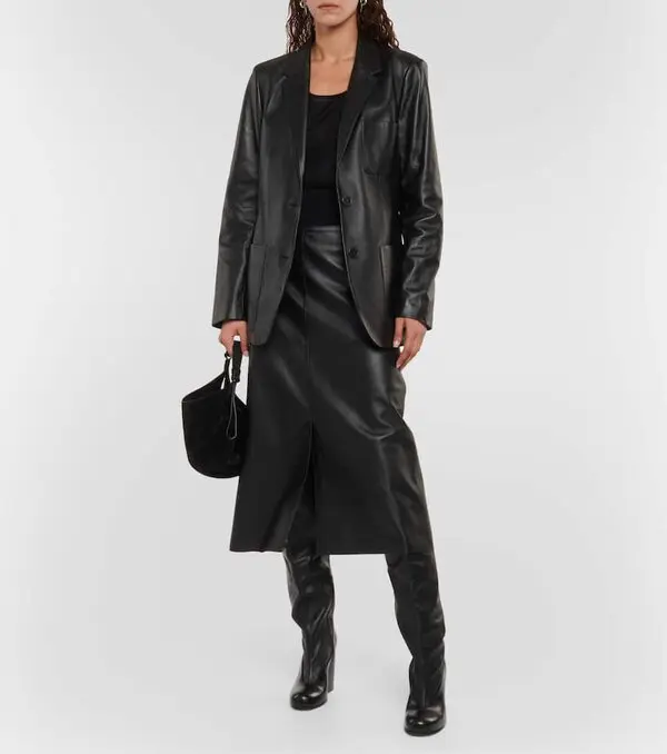 JOSEPH Sidena Leather Midi Skirt - Black