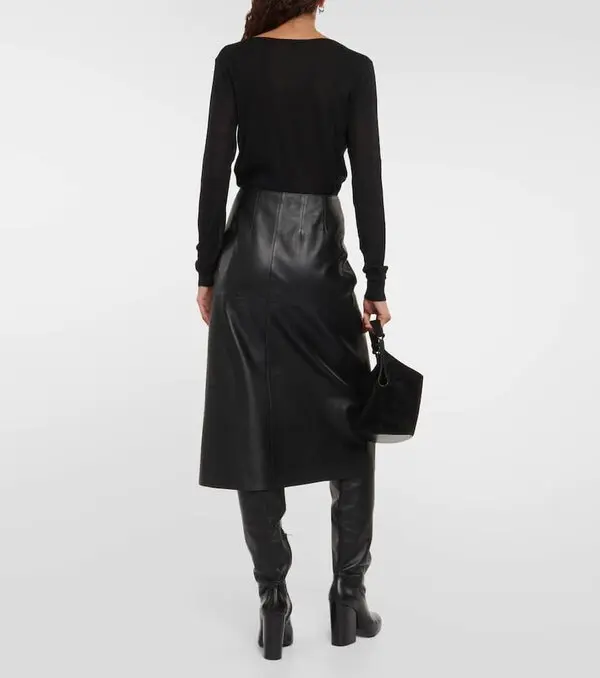 JOSEPH Sidena Leather Midi Skirt - Black