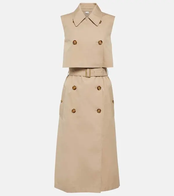 Burberry Double-Breasted Cotton Blend Midi Dress In Beige - 40% Off |  Editorialist