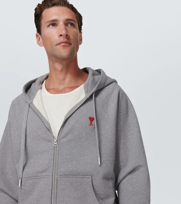 AMI Paris De Cœur Zip-up Hoodie - Grey