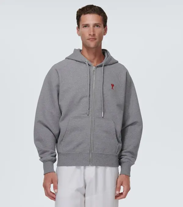 AMI Paris De Cœur Zip-up Hoodie - Grey