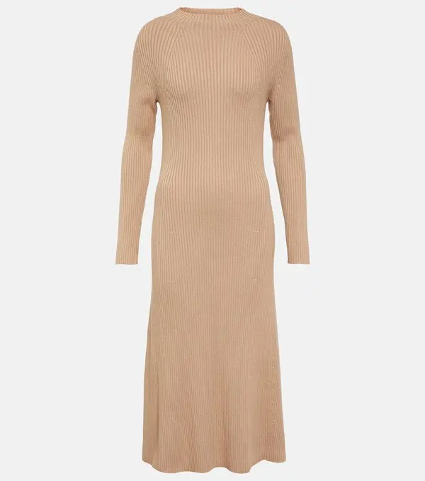metallic knit beach dress Betsy & Adam Women's Metallic V-Neck Long-Sleeve Gown - Mocha Gold main image 1