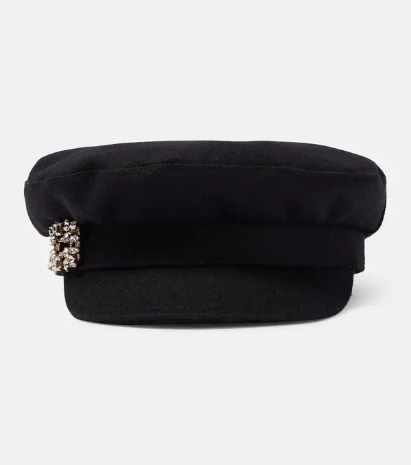 ROGER VIVIER Embellished Wool-blend Cap - Black