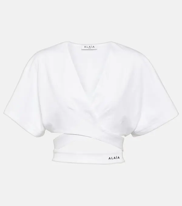 Alaïa Logo Cotton Jersey Crop Top