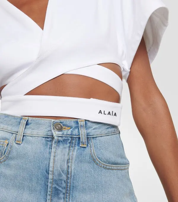 Alaïa Logo Cotton Jersey Crop Top