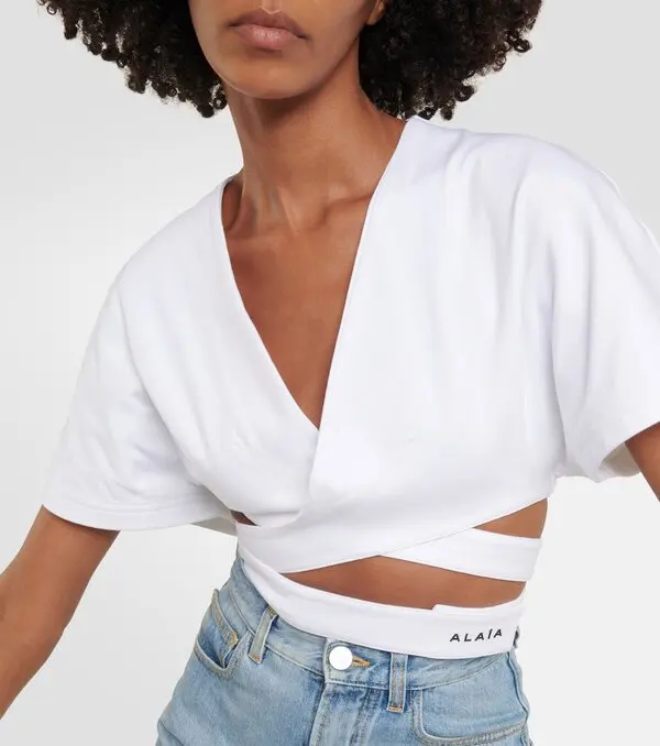 Alaïa Logo Cotton Jersey Crop Top