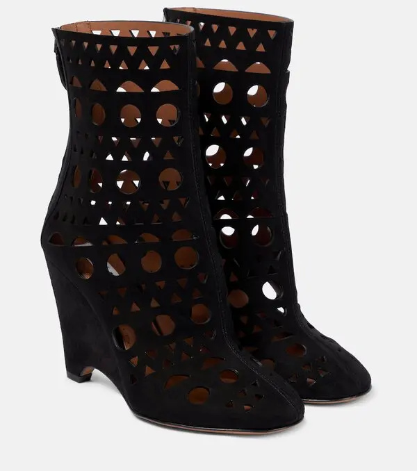 Alaïa Vienne Suede Wedge Ankle Boots - Black
