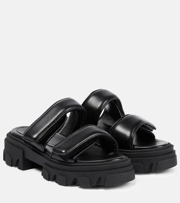 GIA BORGHINI Leather Sandals With Velcro Fastening - Black