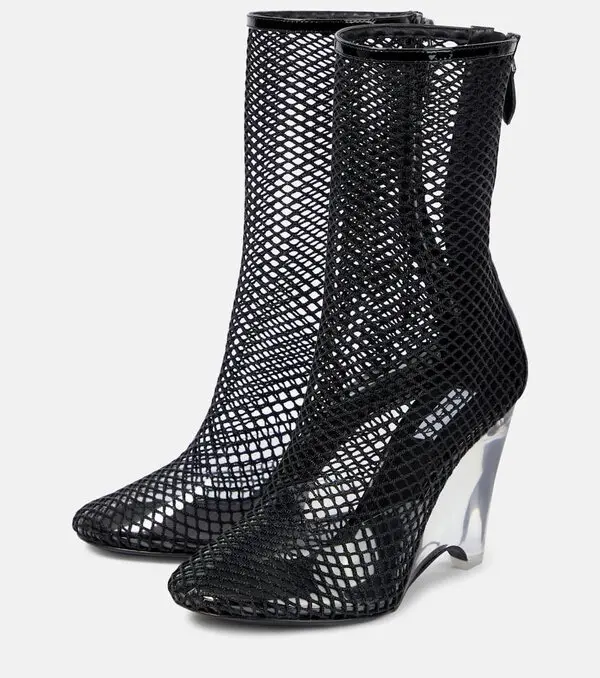 Alaïa La Cage Mesh And Pu Wedge Ankle Boots