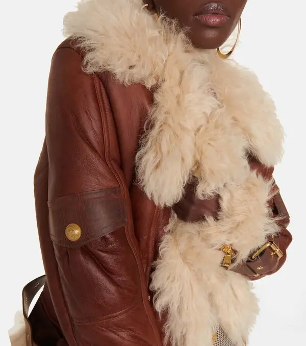 Balmain Leather And Shearling Jacket In Brown - 30% Off | Editorialist