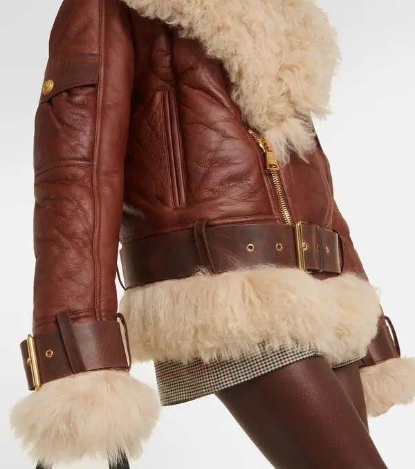 Balmain Leather And Shearling Jacket In Brown - 30% Off | Editorialist