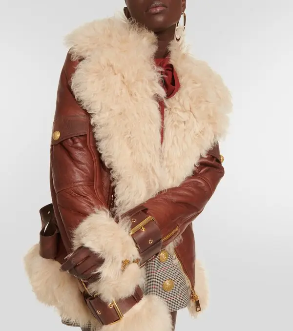 Balmain Leather And Shearling Jacket In Brown - 30% Off | Editorialist