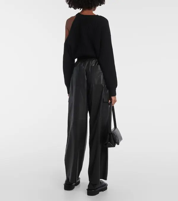 YVES SALOMON Leather Cargo Pants - Black