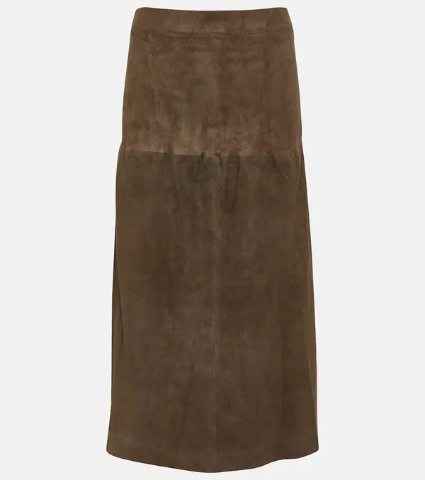 JOSEPH Sacha Suede Midi Skirt - Brown