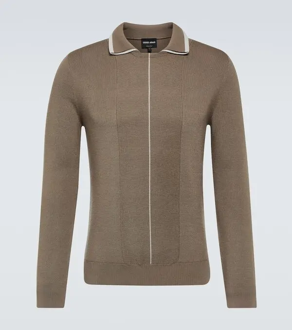Giorgio Armani Wool Polo Top - Brown