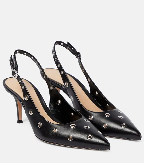 GIANVITO ROSSI Lydia Studded Leather Slingback Pumps - Black