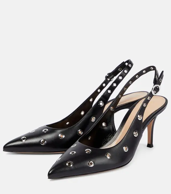 GIANVITO ROSSI Lydia Studded Leather Slingback Pumps