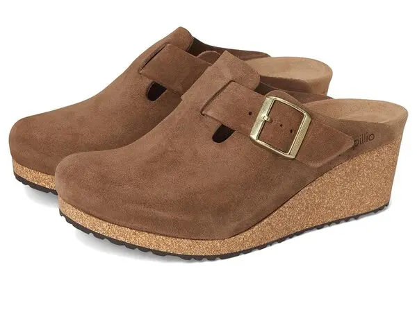 BIRKENSTOCK Papillio Fanny Suede Wedge Clogs - Dark Tea