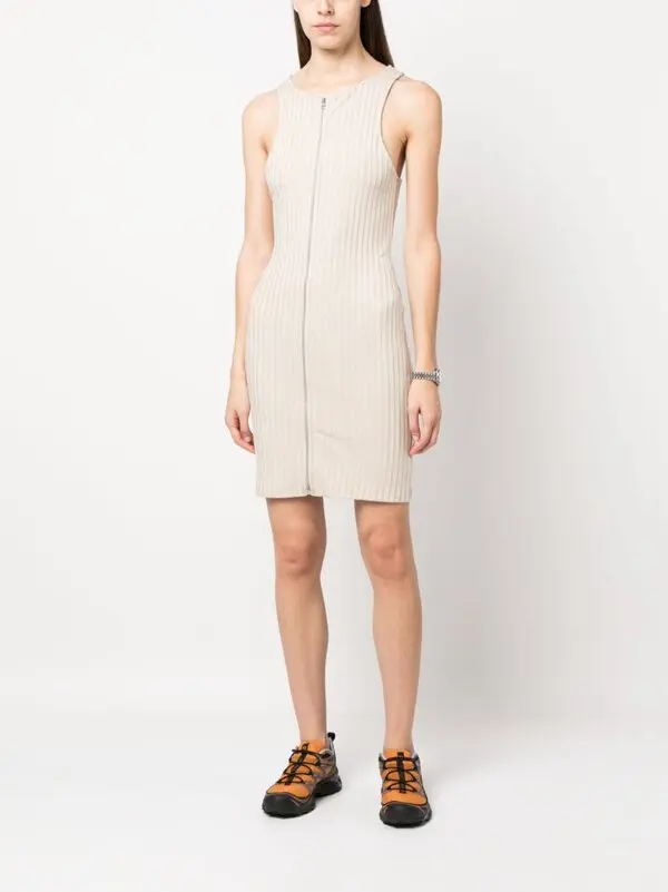 Calvin Klein Zip-up Ribbed Mini Dress - Neutrals