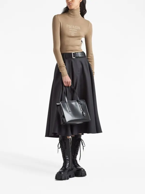 Prada Logo-intarsia Roll-neck Jumper - Brown