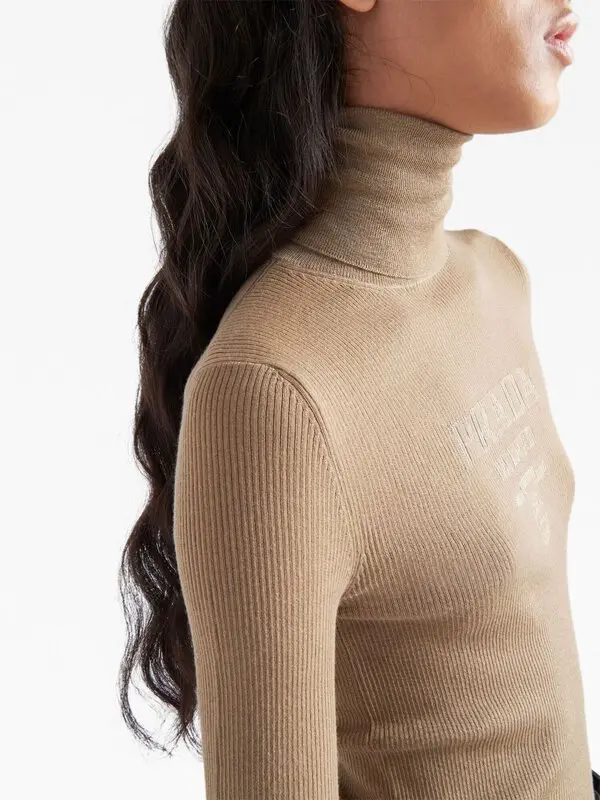Prada Logo-intarsia Roll-neck Jumper - Brown