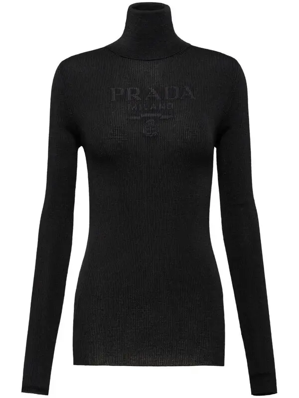Prada Logo-intarsia Turtleneck Sweater - Black