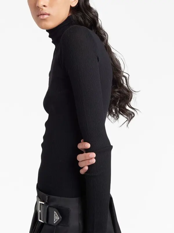 Prada Logo-intarsia Turtleneck Sweater - Black