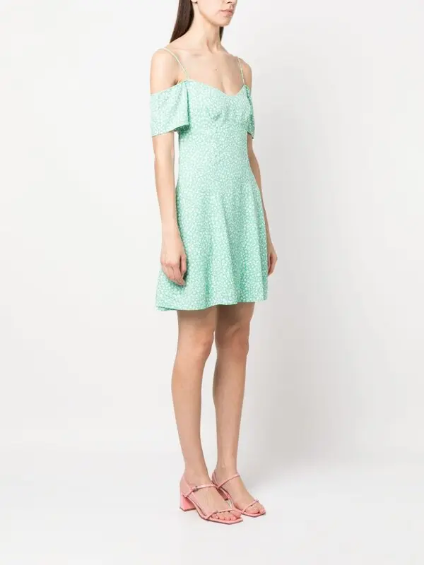 Calvin Klein Floral-print Off-shoulder Dress - Green