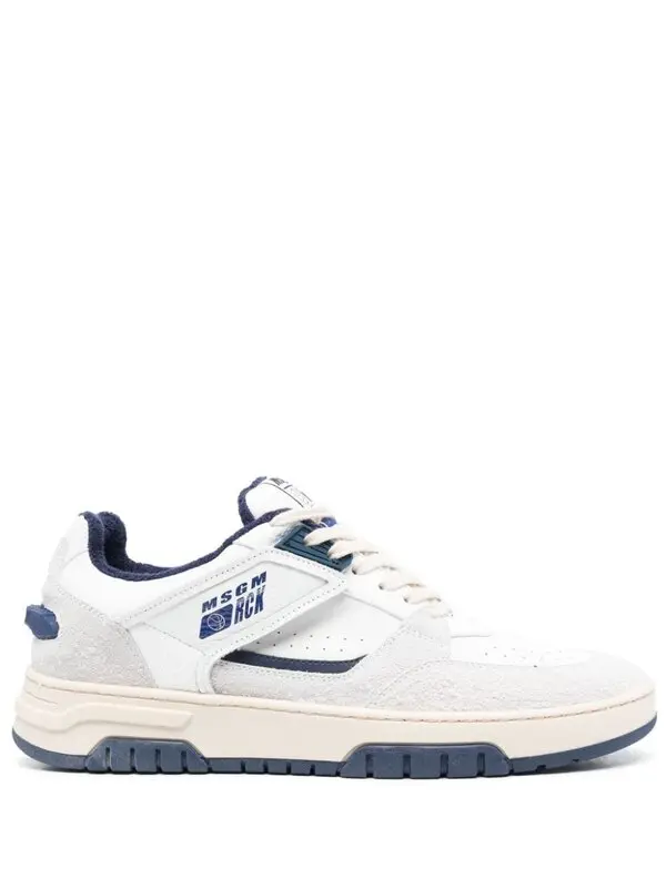 MSGM Colour-block Panelled Leather Sneakers - White