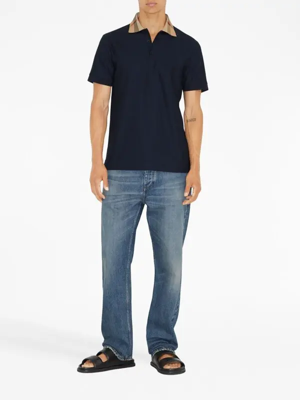 Burberry Checked-collar Cotton Polo Shirt - Blue