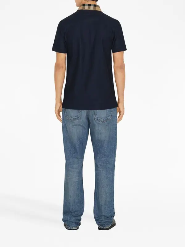 Burberry Checked-collar Cotton Polo Shirt - Blue