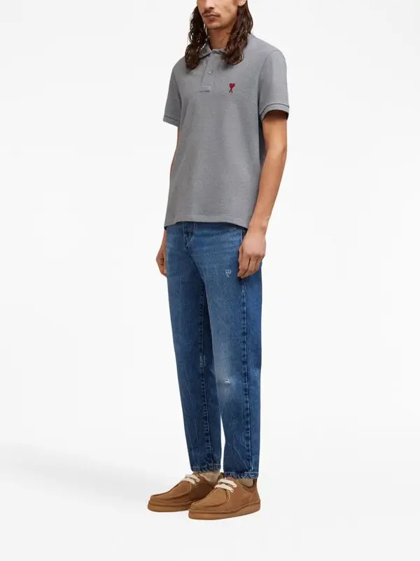 AMI Paris Logo-embroidered Cotton Polo Shirt