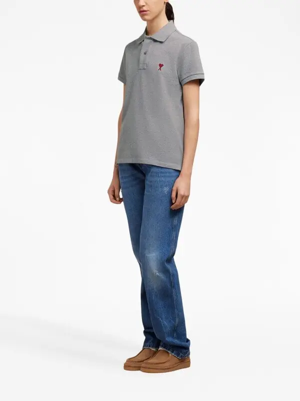 AMI Paris Logo-embroidered Cotton Polo Shirt
