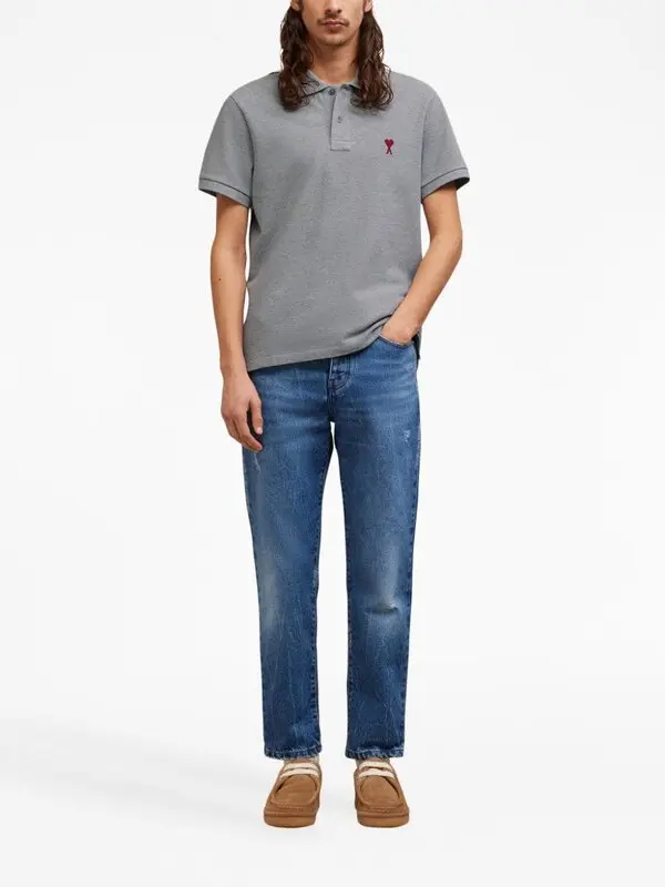 AMI Paris Logo-embroidered Cotton Polo Shirt