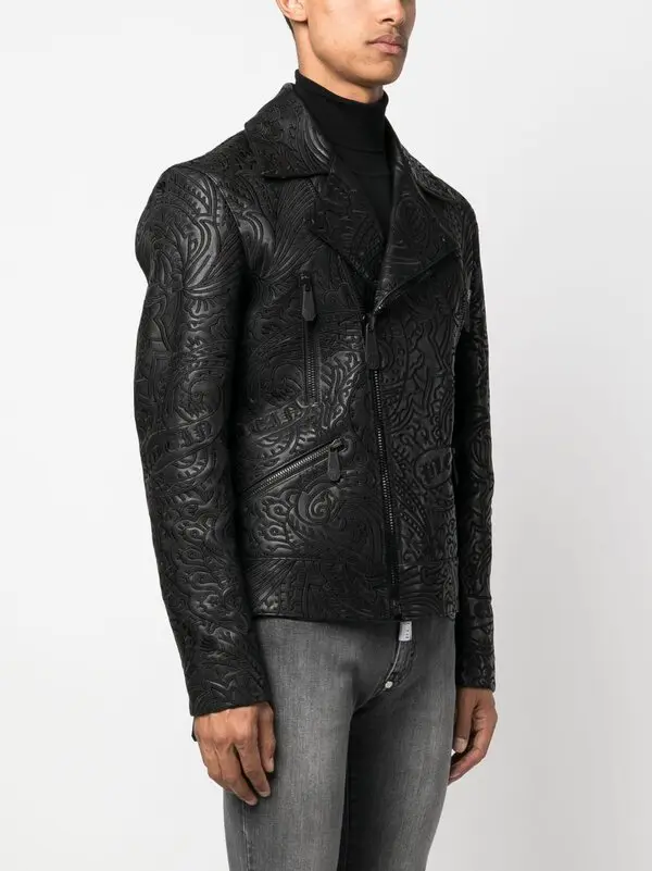 Philipp Plein Paisley-print Leather Biker Jacket