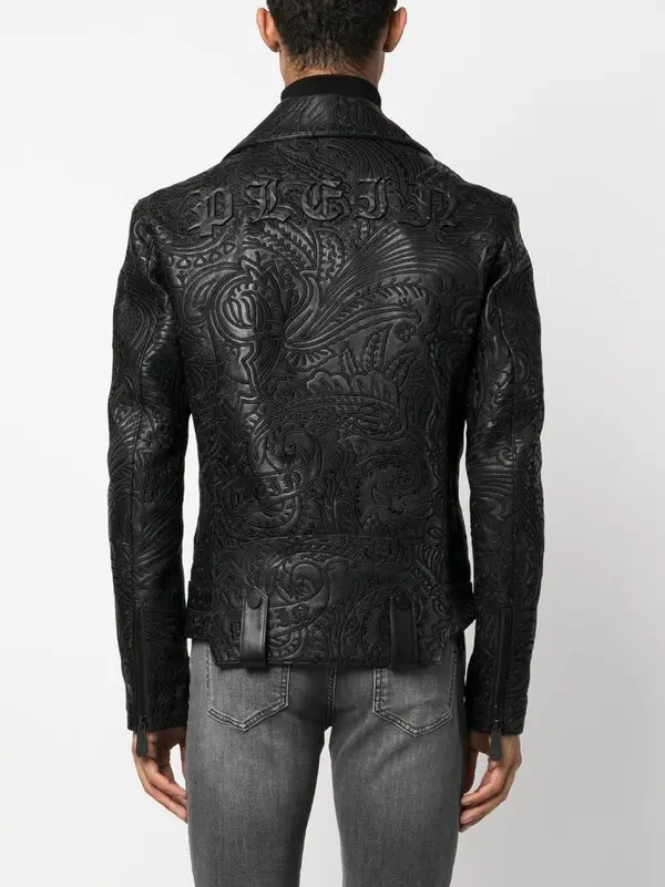 Philipp Plein Paisley-print Leather Biker Jacket