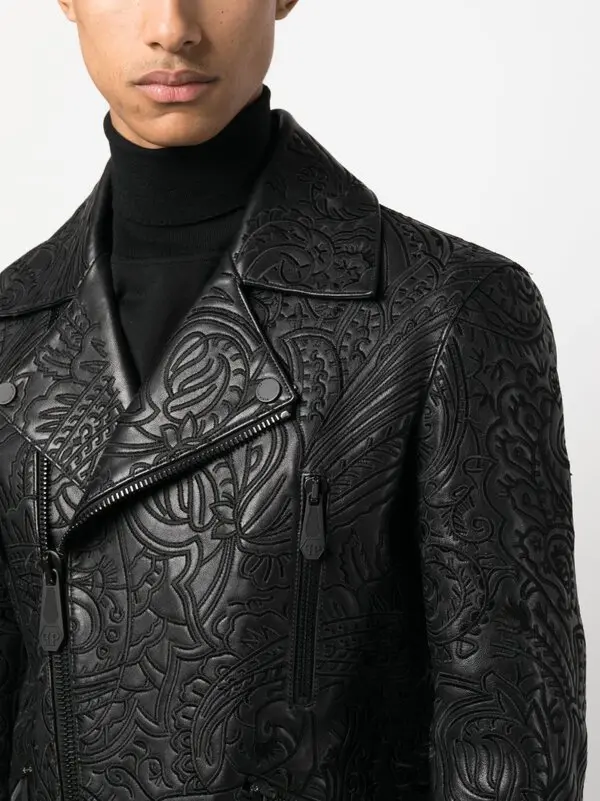 Philipp Plein Paisley-print Leather Biker Jacket