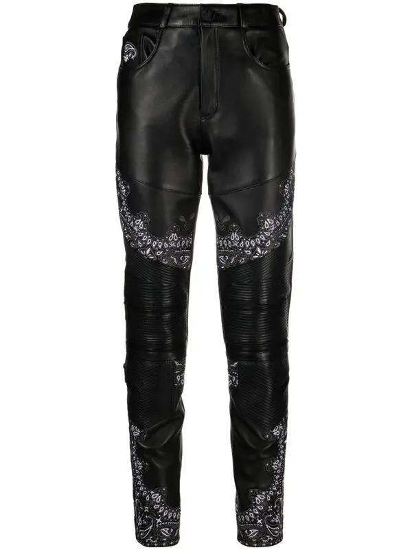 Philipp Plein Bandana-paneled Leather Trousers