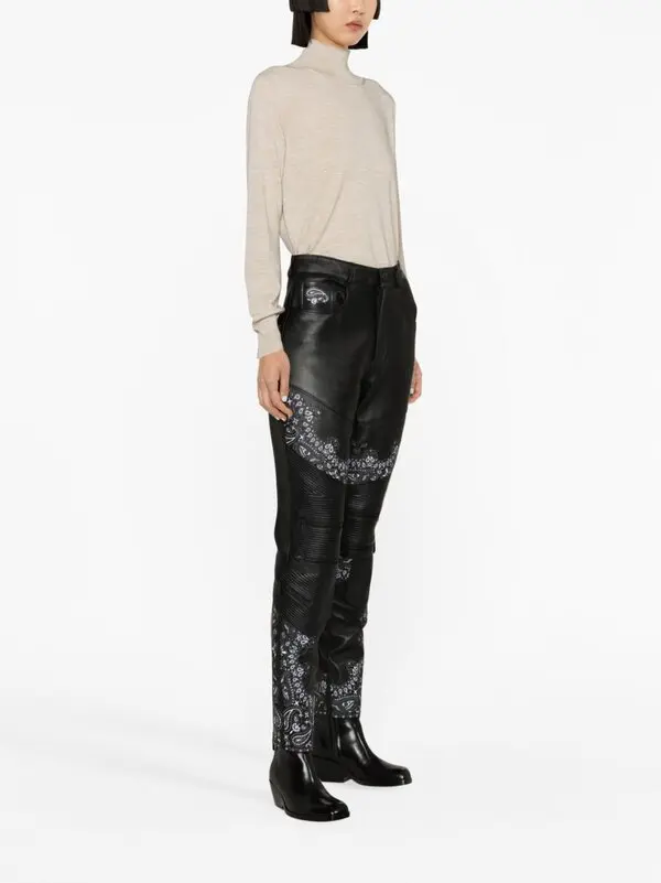 Philipp Plein Bandana-paneled Leather Trousers