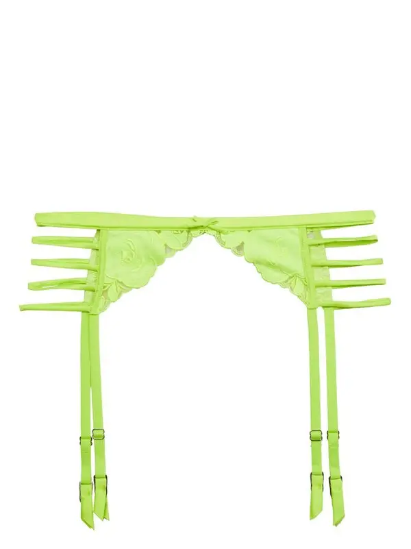 FLEUR DU MAL Rose-embroidered Garter Belt - Green